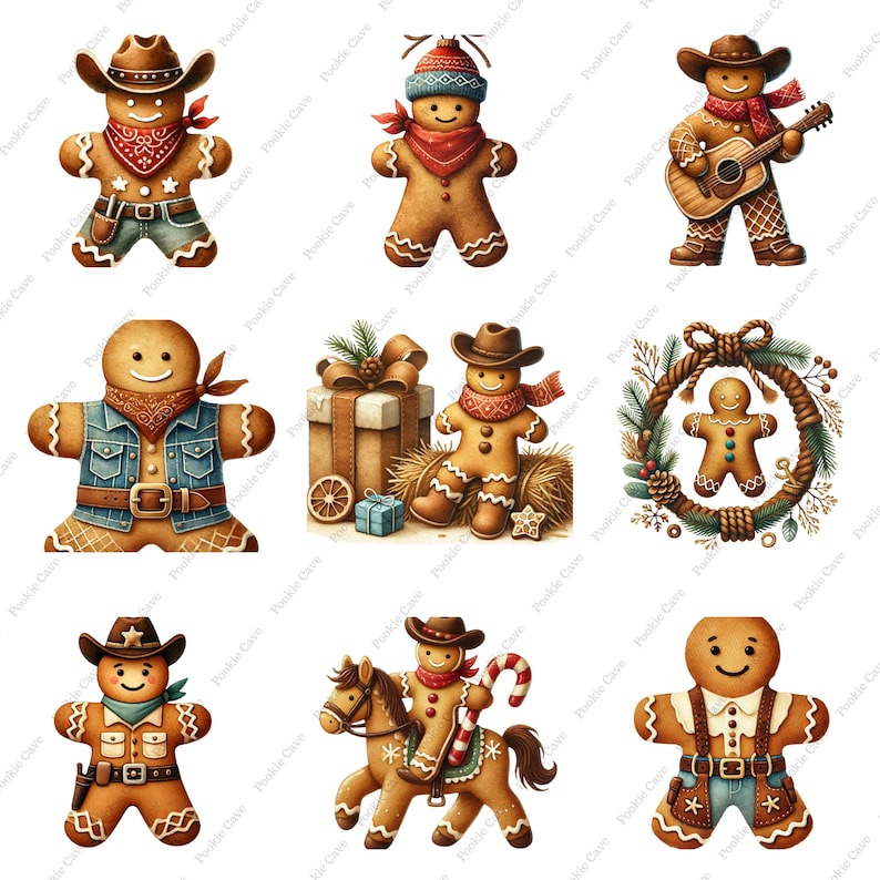 Cowboy Gingerbread Man Clipart – Western Christmas PNG (digital ...