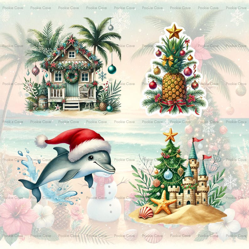 Tropical Christmas Clipart Bundle | Beach Holiday Pngs | Summer Xmas ...