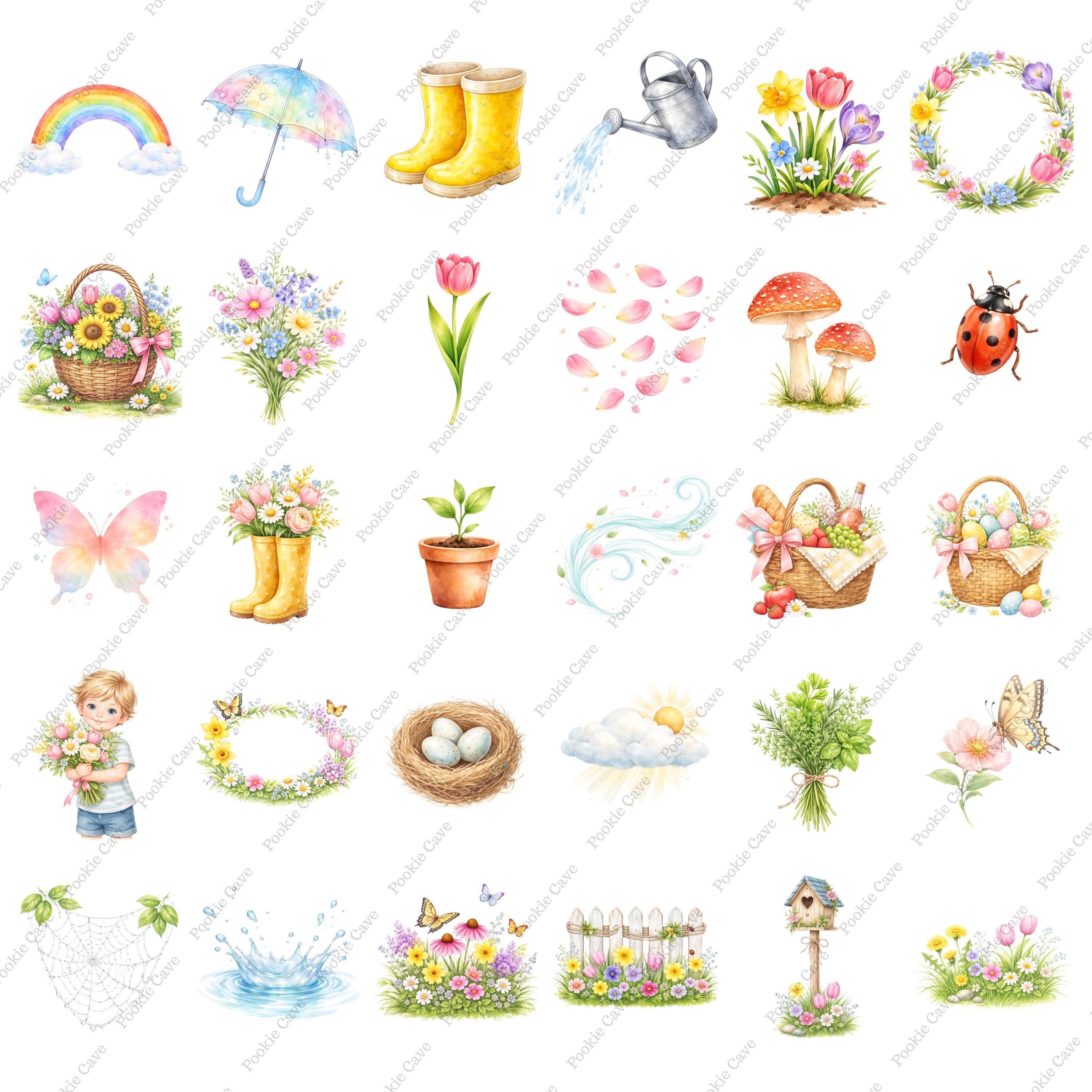 Watercolor Four Seasons Clipart Bundle, Spring Summer Autumn Winter ...