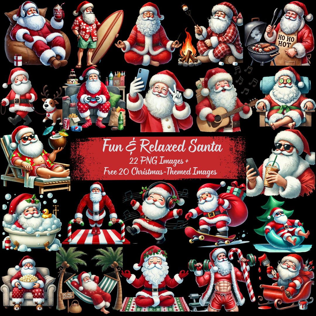 Funny Santa Clipart Bundle: Relaxed Christmas Pngs (digital Download ...