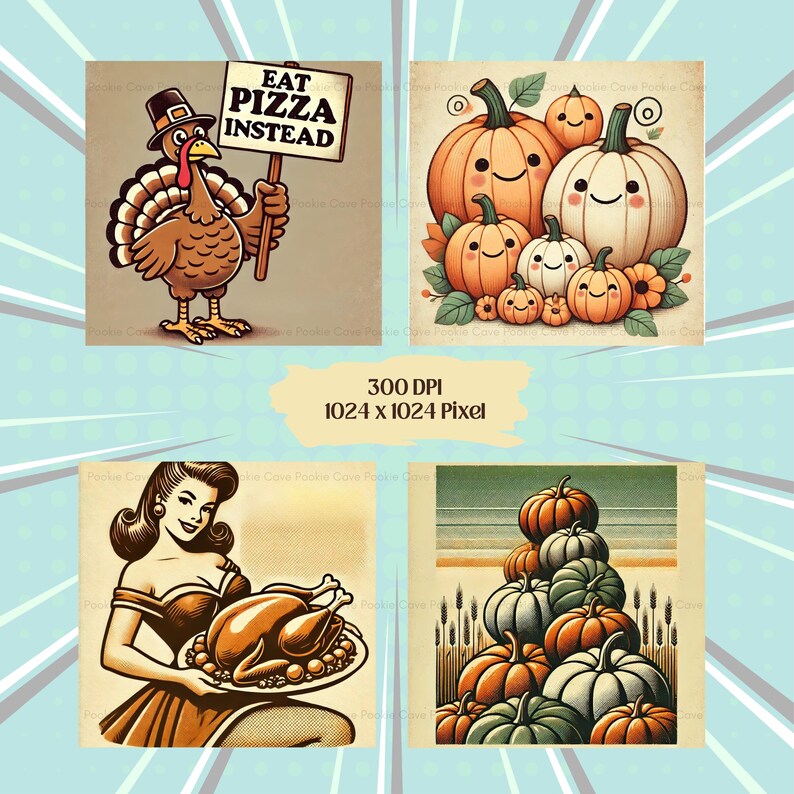 Retro Thanksgiving Clipart Bundle: Vintage Autumn PNG Graphics (digital ...