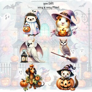 Halloween Pet Clipart Bundle: Watercolor Animals in Costume (digital ...