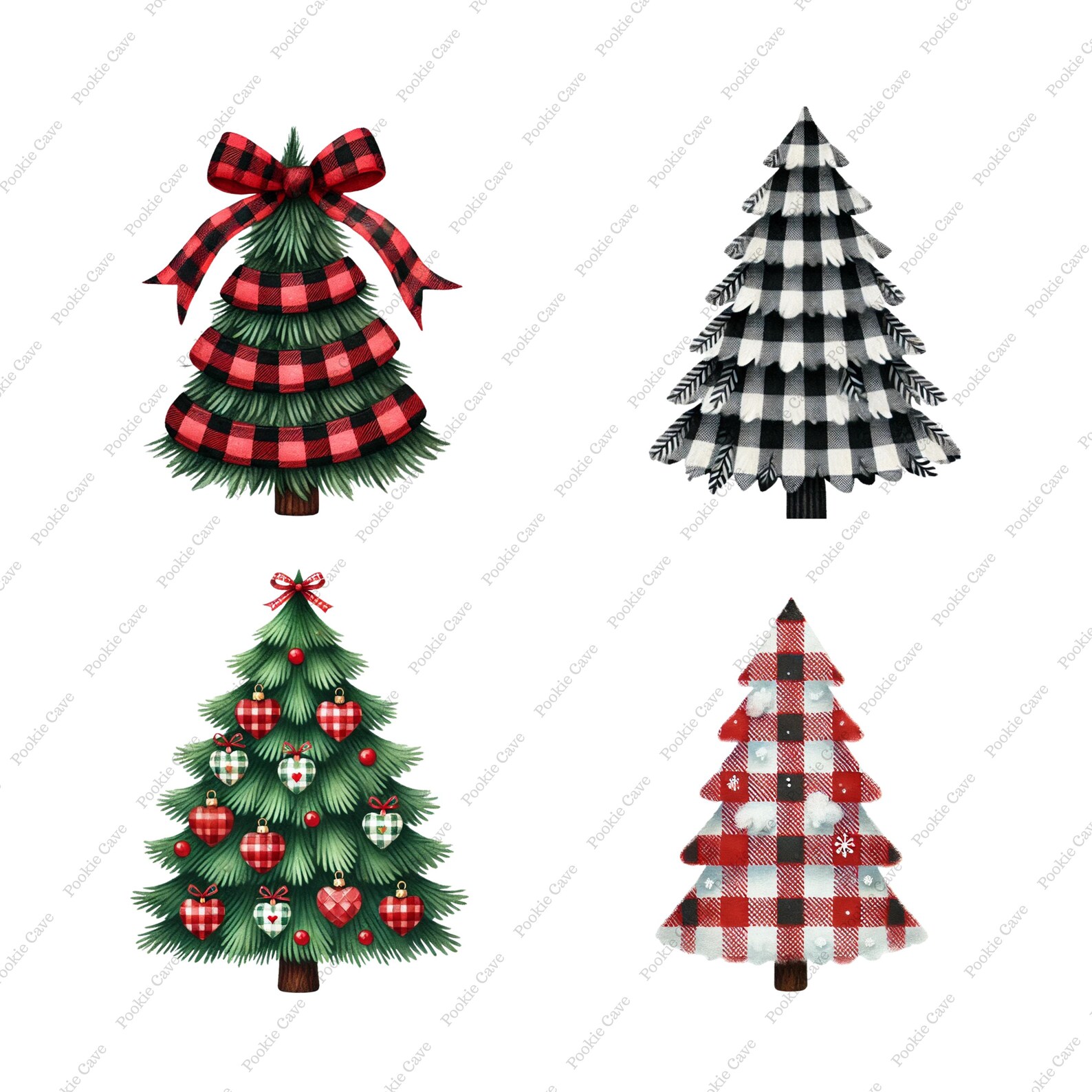 Watercolor Plaid Christmas Tree Clipart – 50 PNG Bundle (digital ...