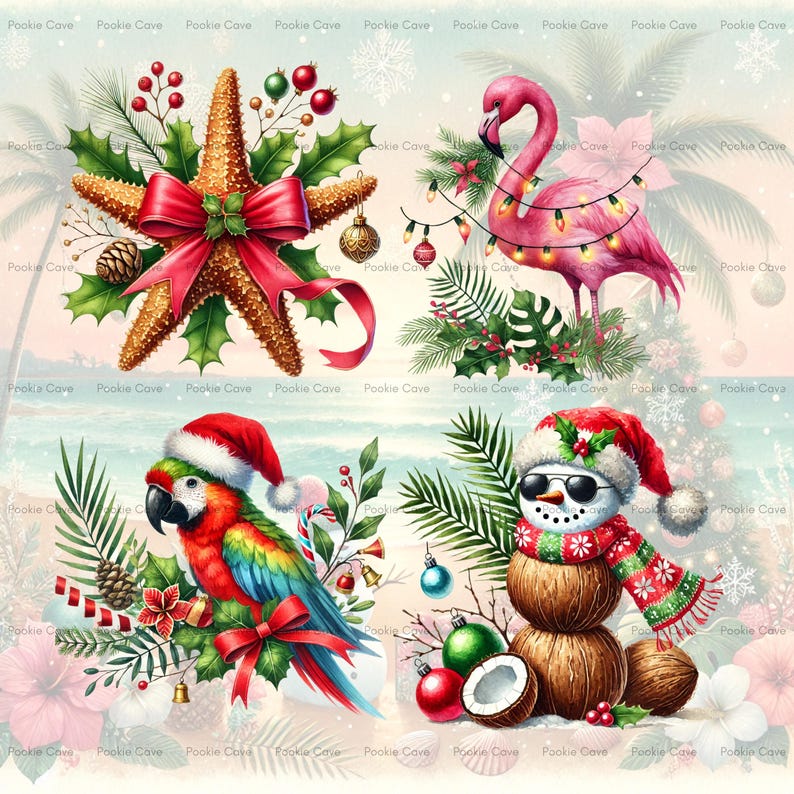 Tropical Christmas Clipart Bundle | Beach Holiday Pngs | Summer Xmas ...