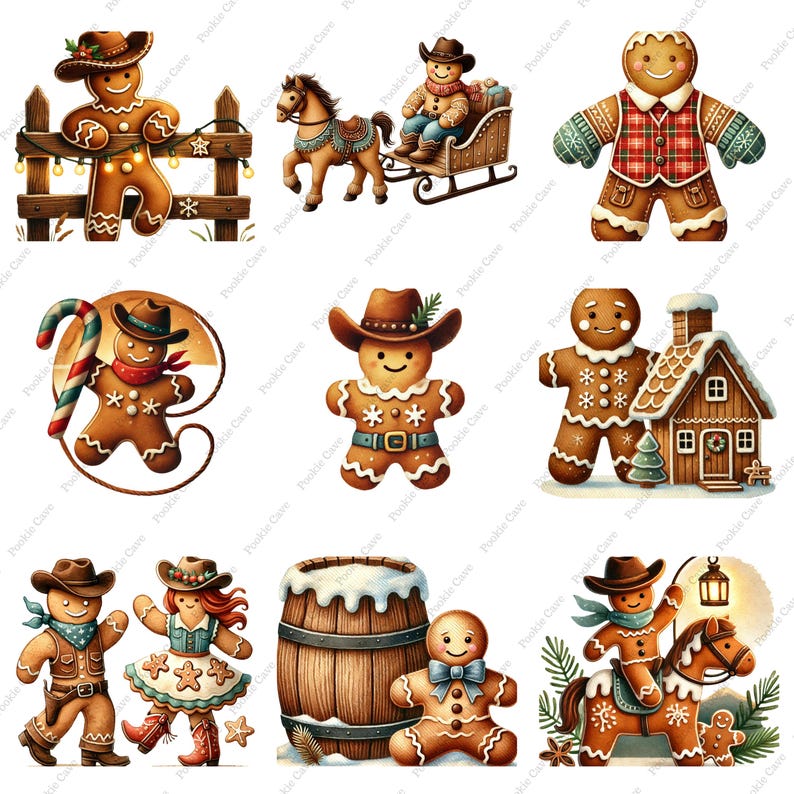 Cowboy Gingerbread Man Clipart – Western Christmas PNG (digital ...