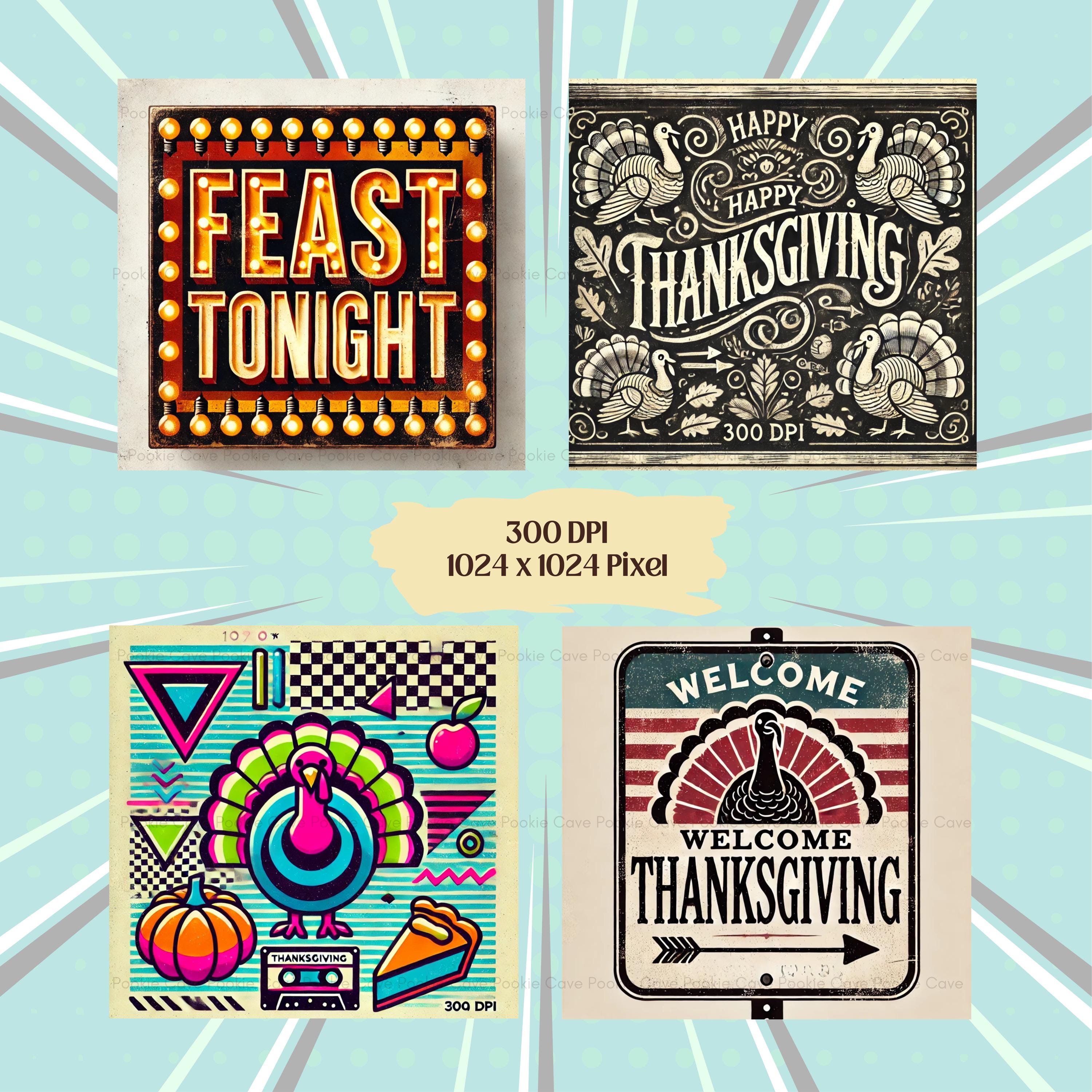 Retro Thanksgiving Clipart Bundle: Vintage Autumn PNG Graphics (digital ...