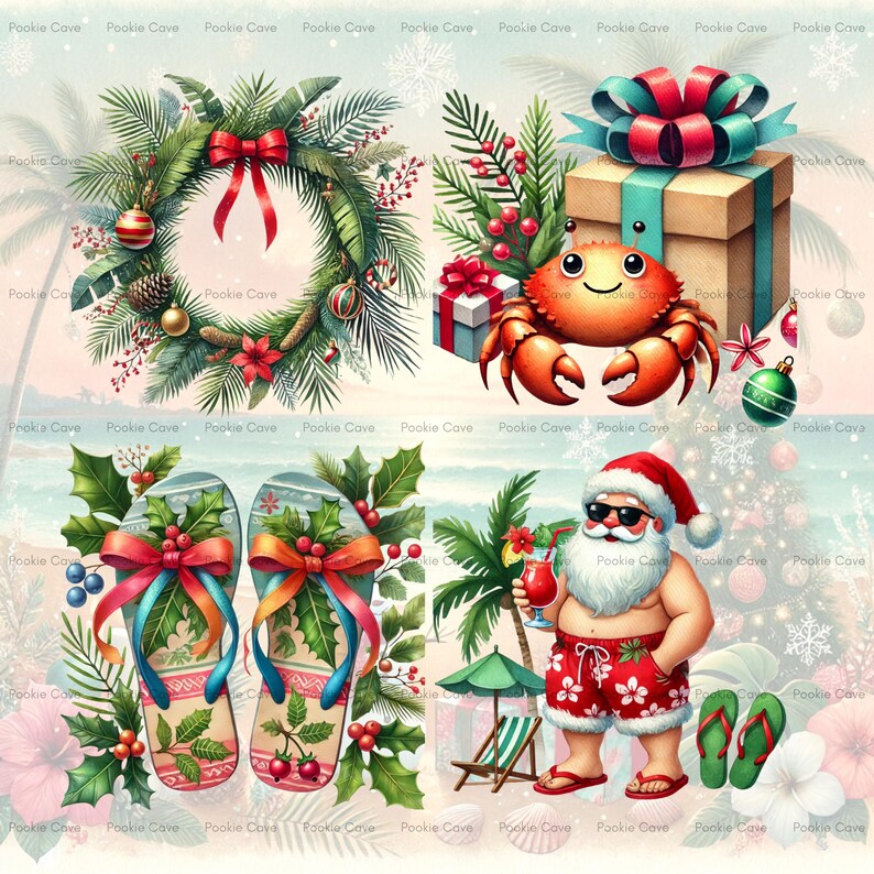 Tropical Christmas Clipart Bundle | Beach Holiday Pngs | Summer Xmas ...