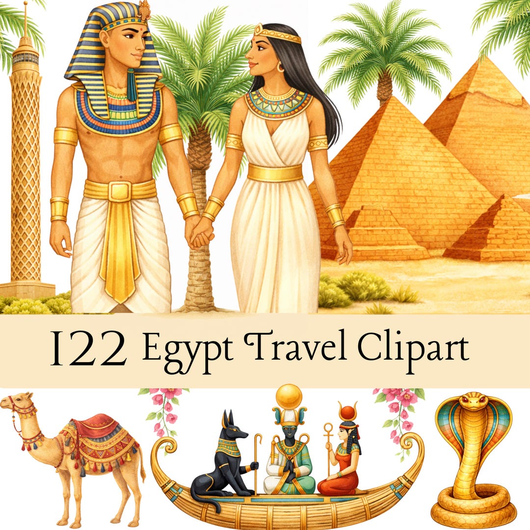 Egypt Travel Clipart Bundle, Cairo Landmarks, Ancient Art, Pyramids ...