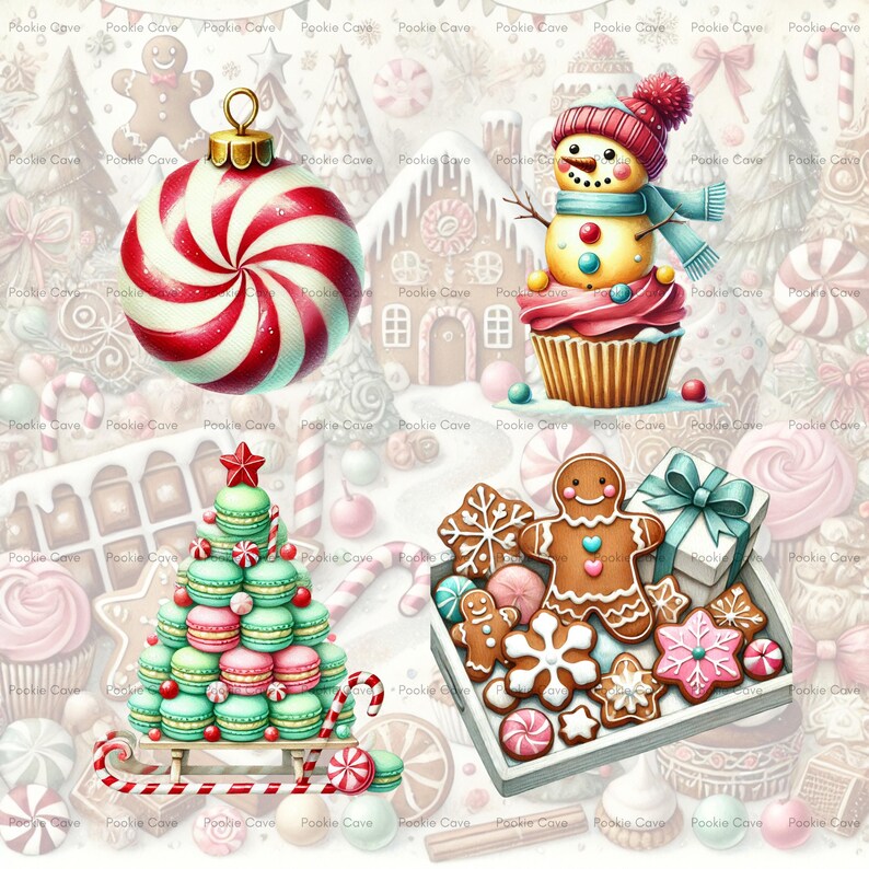 20 Sweet Treat Christmas Clipart Bundle: Candy & Dessert Pngs (digital ...