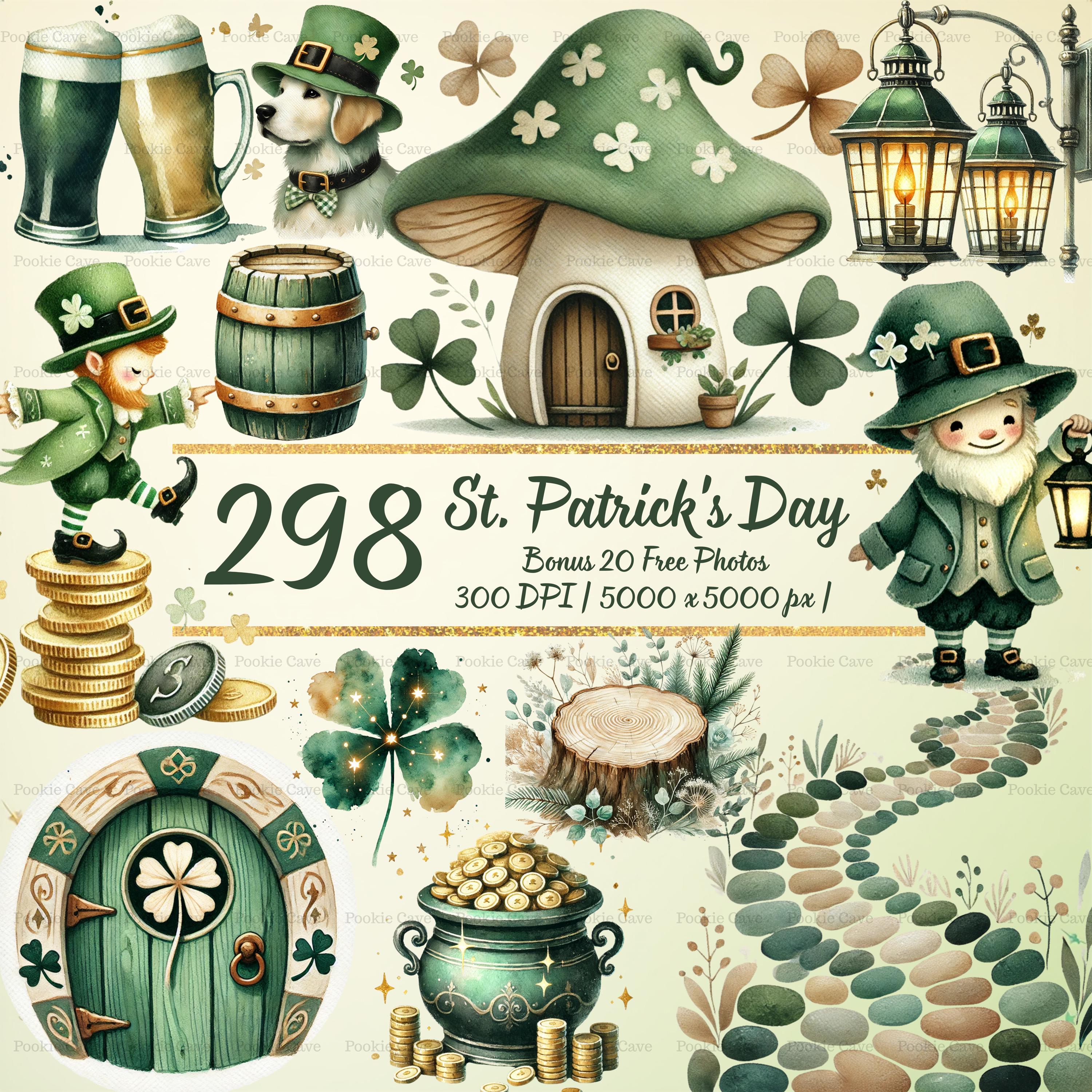 St. Patrick's Day Clipart Bundle – Watercolor Leprechauns, Shamrocks ...