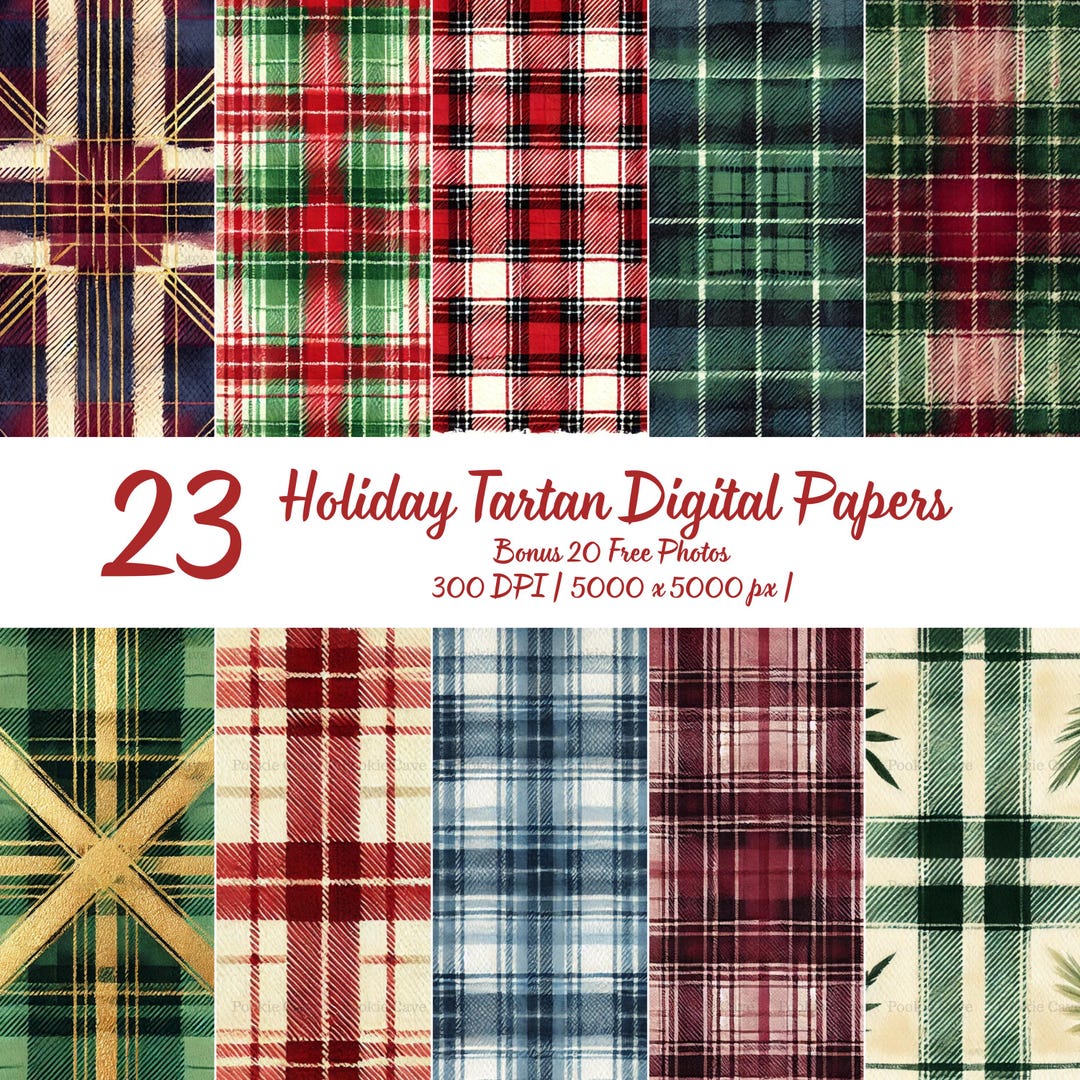 Holiday Tartan Digital Paper Pack – Watercolor Christmas Plaid (digital ...