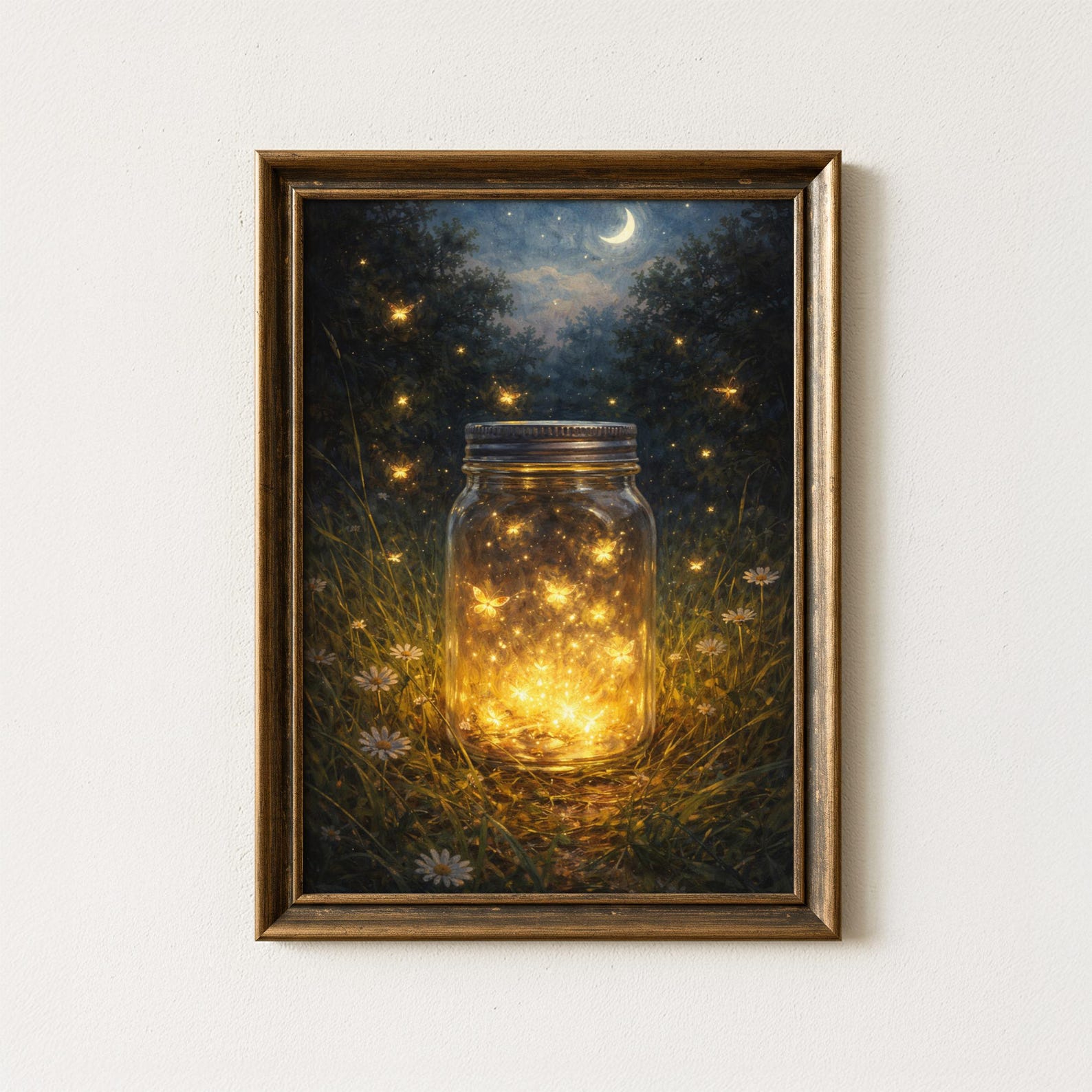 Firefly Jar Night Landscape Art Print, Summer Time Magical Forest Wall ...