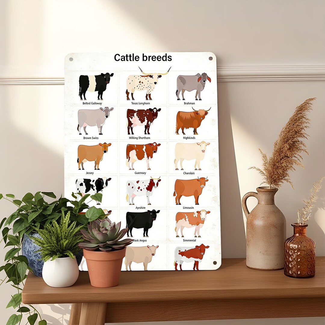 Cattle Breed Chart Tin Signs Decor Farm Decorative Sign,belted Galloway ...