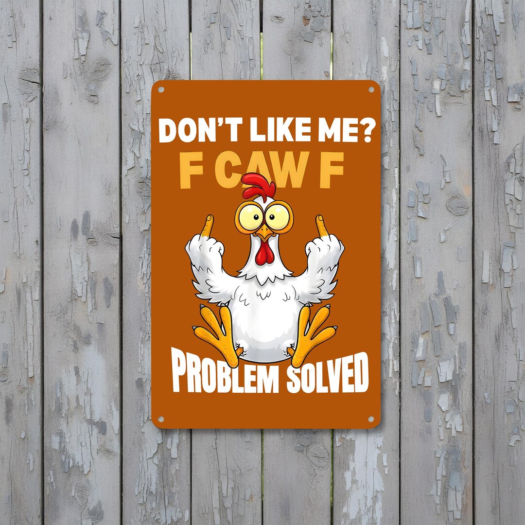 Funny Chicken Metal Tin Sign, Middle Finger Gesture Decor, Cartoon ...