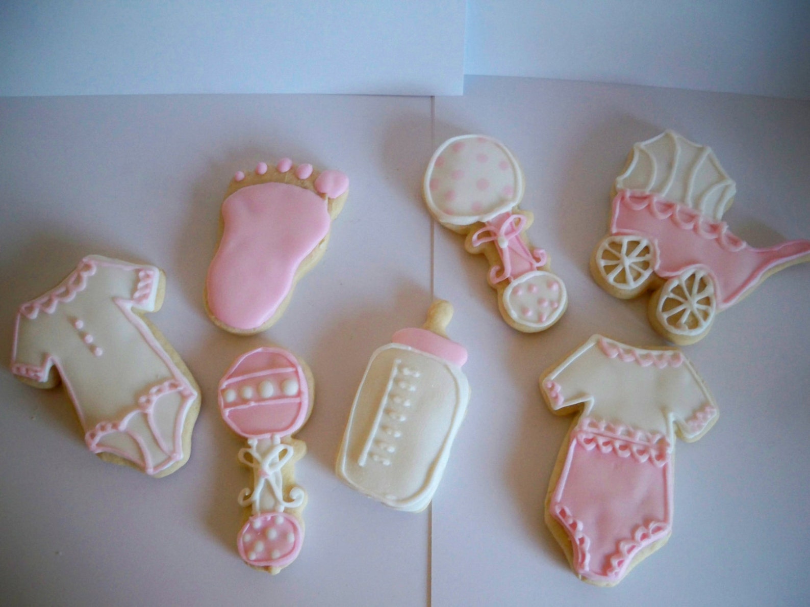 12 Baby Girl Sugar Cookies - Pink and White Baby Shower Cookies - Etsy
