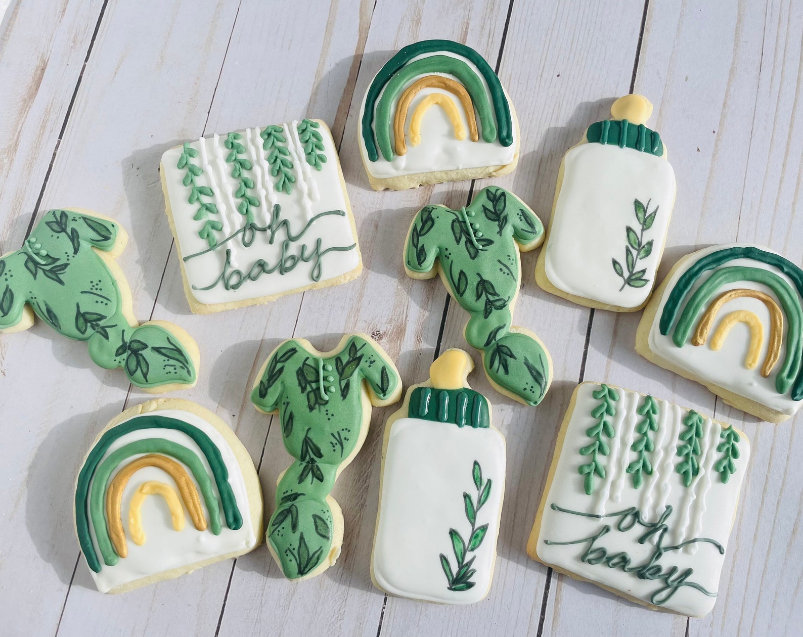 Greenery Baby Shower Sugar Cookies, Gender Neutral Baby Shower, Gold ...