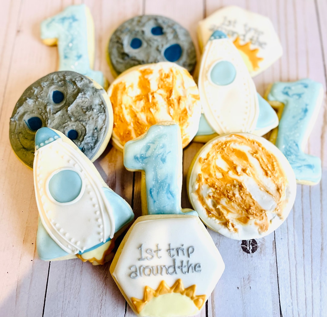 First Trip Around the Sun Cookies -12 Cookies- Space Themed Cookies - Etsy