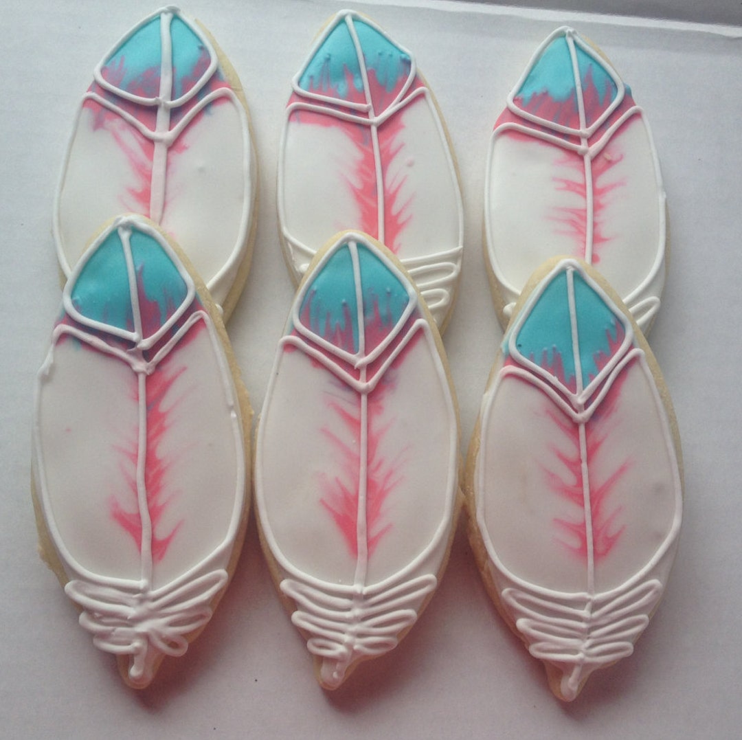 Feather Sugar Cookies / BOHO Party Favor/ Decorated Cookie/ Bohemian ...