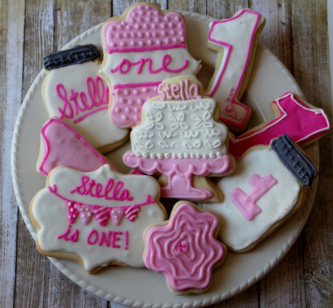 Pink Birthday Sugar Cookies - Vintage Birthday - 1st Birthday Girl ...