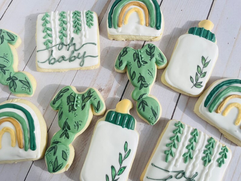 Greenery Baby Shower Sugar Cookies, Gender Neutral Baby Shower, Gold ...