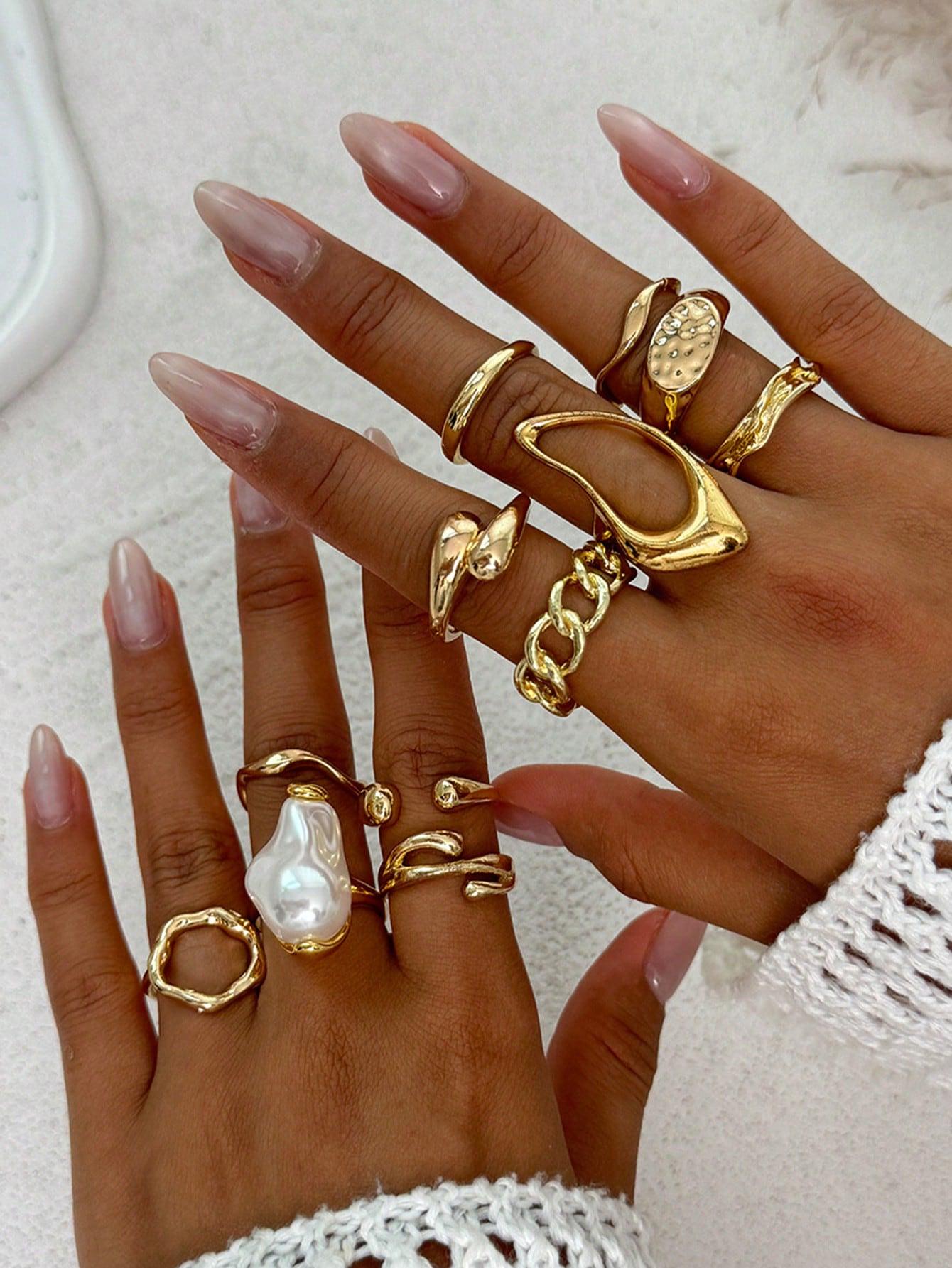 12 Pcs/set Punk Rings Set for Women Vintage Geometric Rings Set Fashion ...