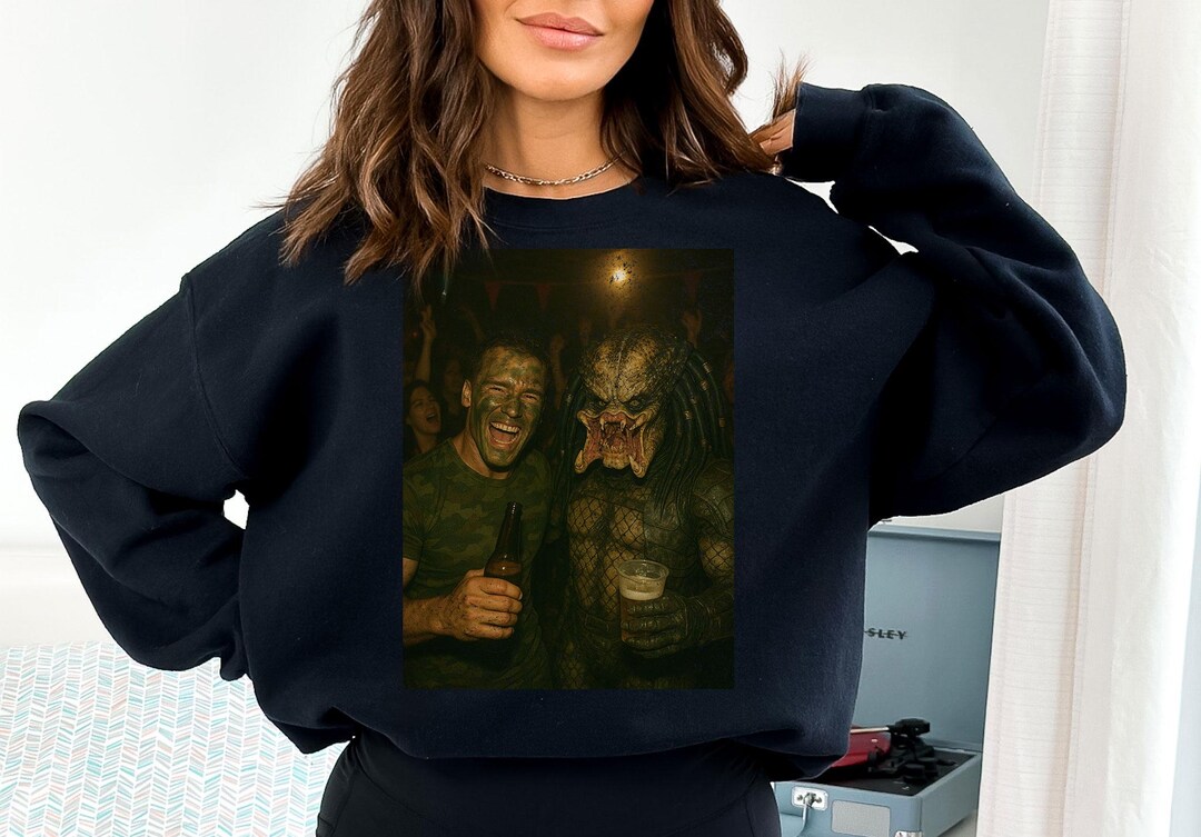 Arnold & Alien Sweatshirt,funny Movie Meme Wash Shirt, Action Movie ...