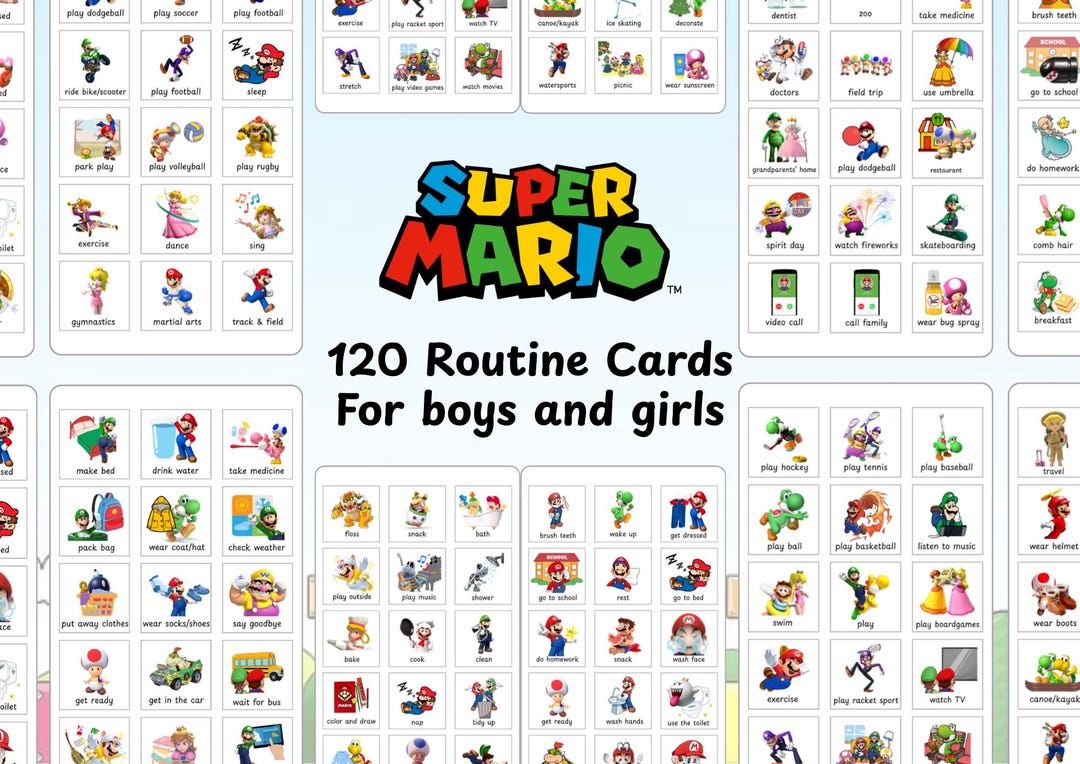Super Mario Daily Routine Cards Customizable Communication Boards ADHD ...