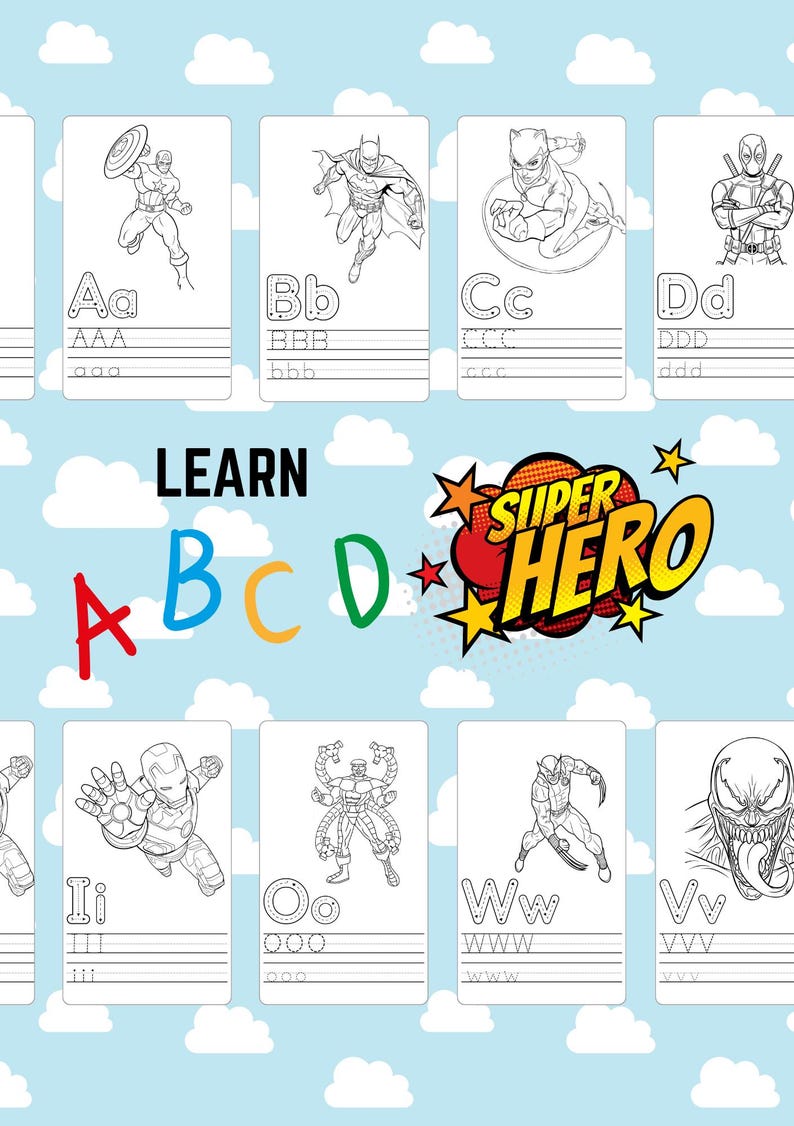 Superhero ABC Learning Booklet: Trace, Read & Write (PDF) - Etsy UK