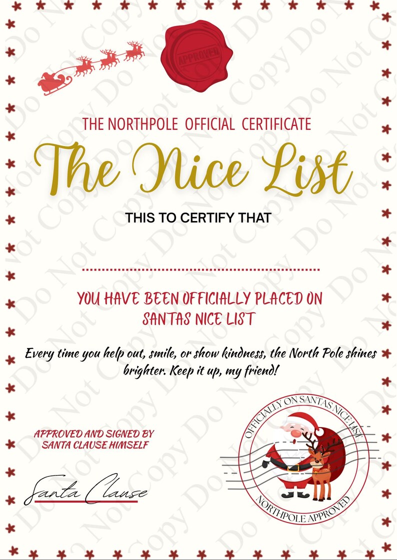 Santa's Nice List Certificate: Editable Christmas Keepsake (canva ...