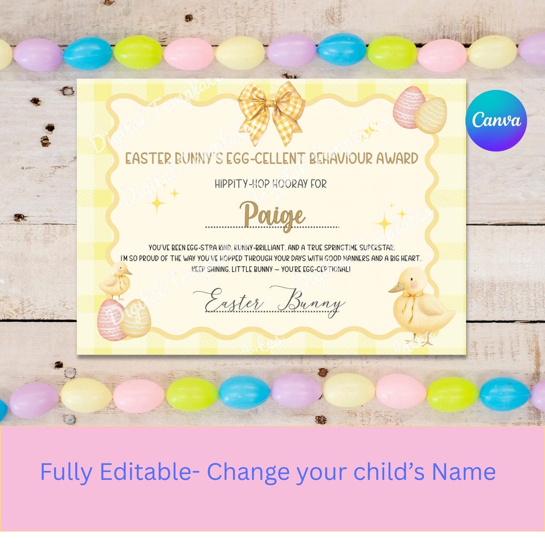 Two-editable Easter Bunny Award Certificate’s, Egg-cellent Behaviour ...