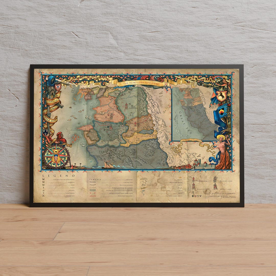 The Witcher 3 Map Poster, Northern Kingdoms, High Quality Print, Video ...
