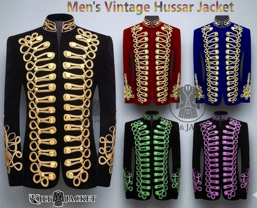 Men's Vintage Hussar Jacket, Black Velvet Military Uniform, Gold ...