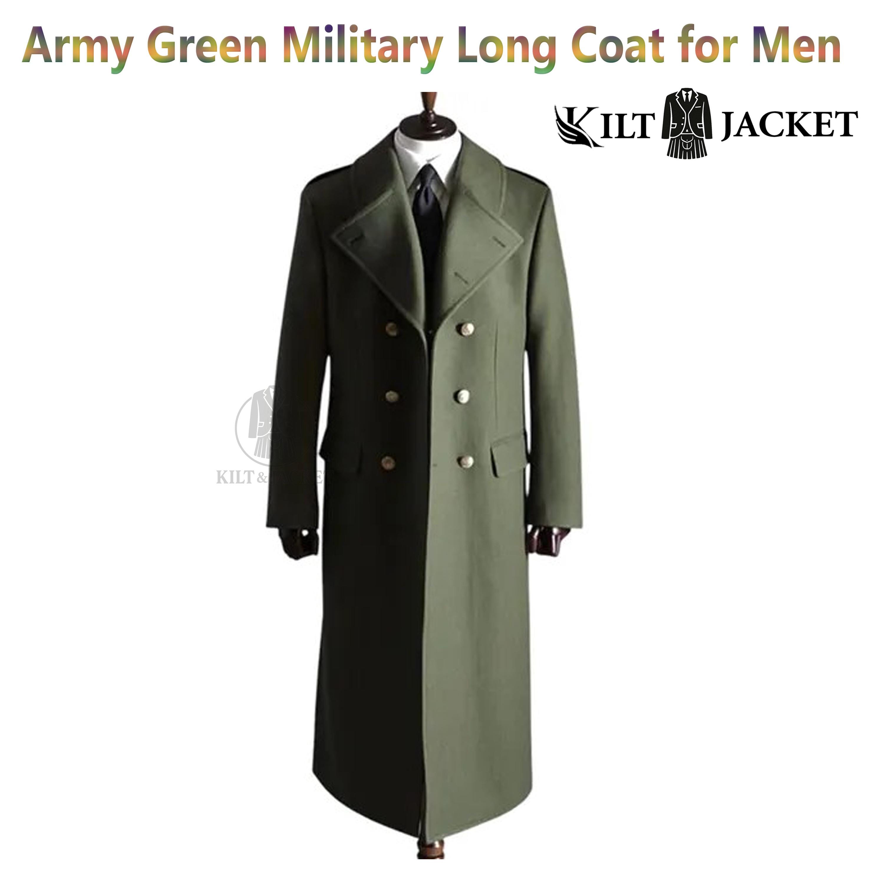 Army Green Wool Military Coat for Men – Long Winter Overcoat – Warm ...