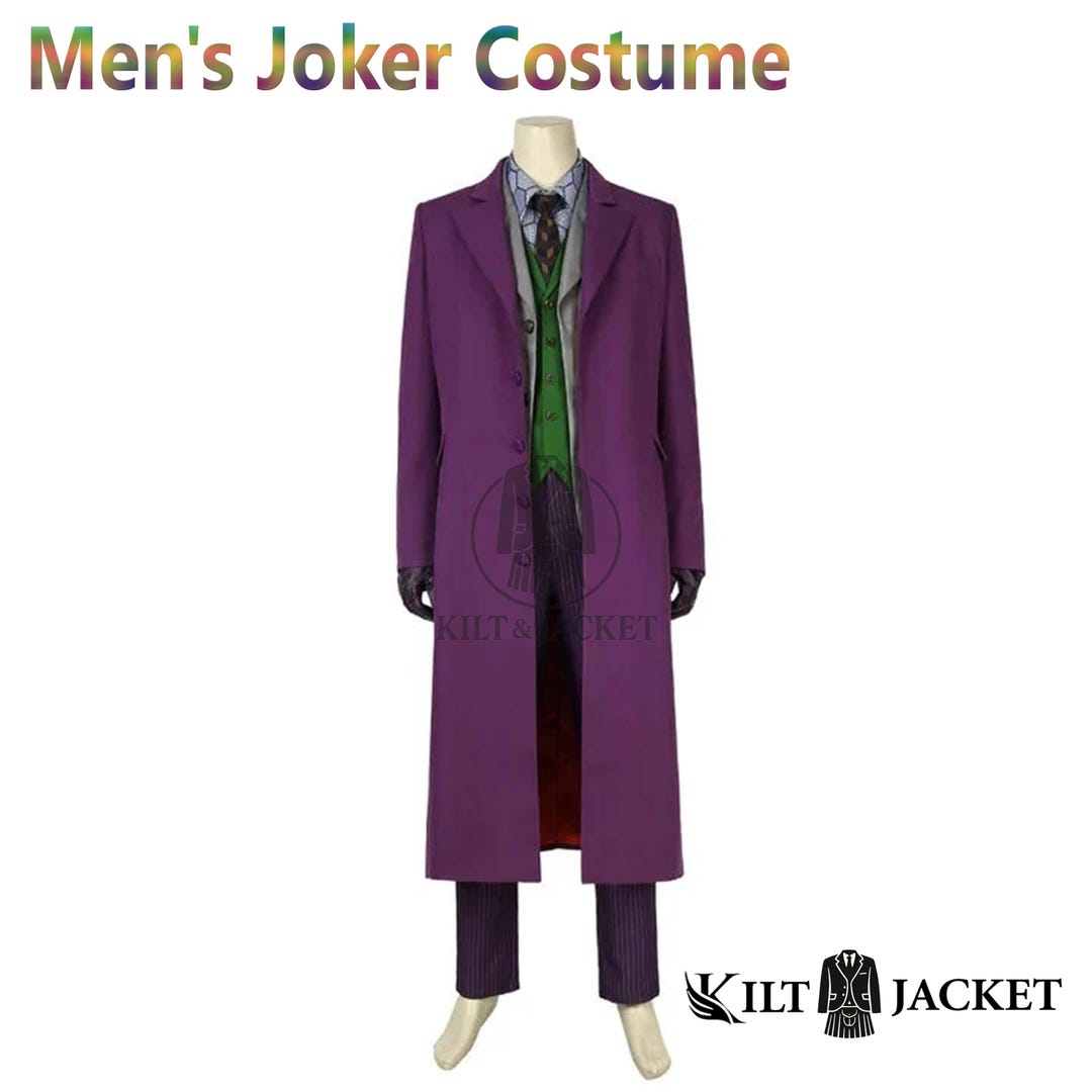 Men's Joker Costume: Purple Coat, Green Vest, & Pants - Villain Cosplay ...
