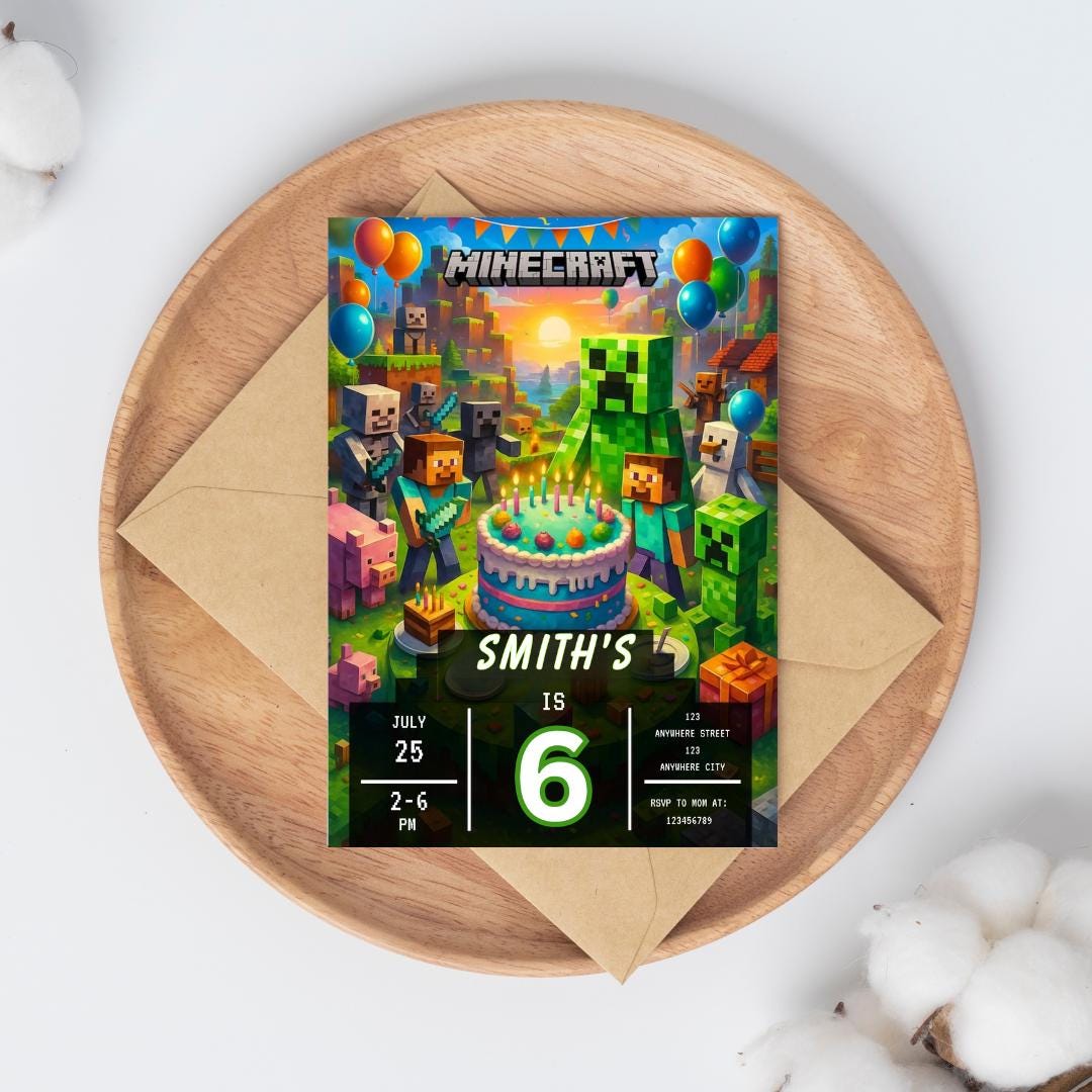 Pixel Block Birthday Invitation Template | Gamer Party Invite ...