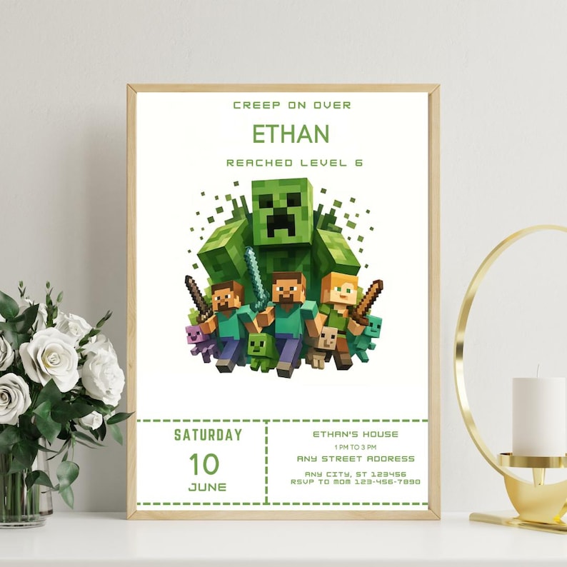Editable Minecraft Game Birthday Invitation | Digital Birthday Invite ...