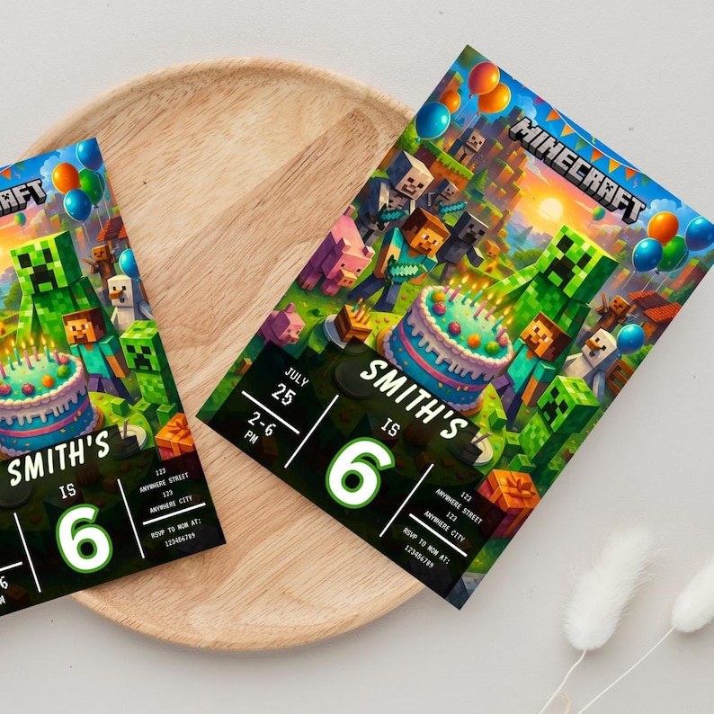 Pixel Block Birthday Invitation Template | Gamer Party Invite ...