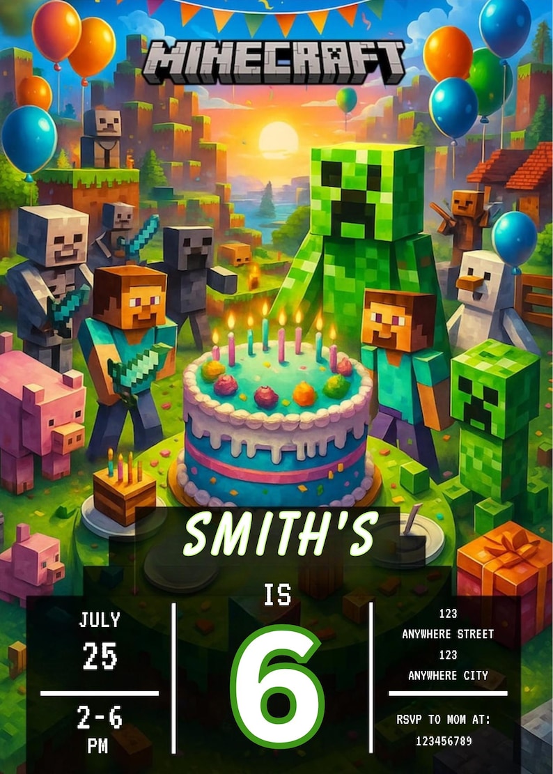 Pixel Block Birthday Invitation Template | Gamer Party Invite ...