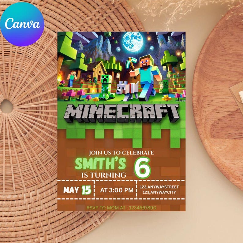 Gaming Birthday Invitation | Minecraft Birthday Invitation | Pixel ...