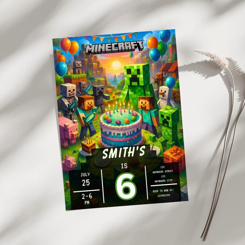 Pixel Block Birthday Invitation Template | Gamer Party Invite ...