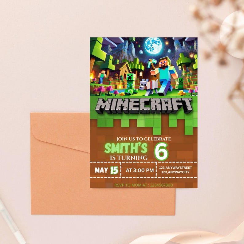 Gaming Birthday Invitation | Minecraft Birthday Invitation | Pixel ...