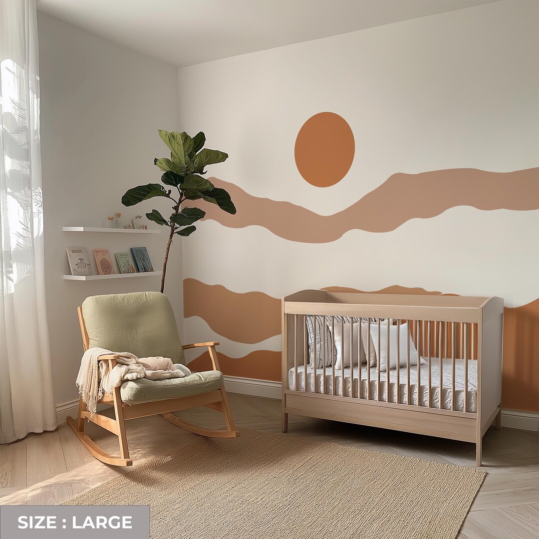 Boho Sunset Wall Decal: Terracotta Desert Mountain Mural - Etsy