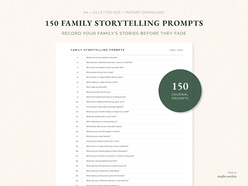 Family Storytelling Prompts | 150 Questions to Capture Family Memories ...