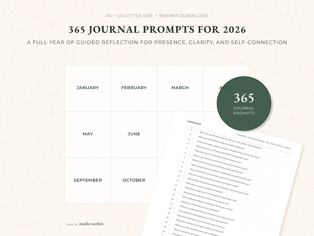 365 Journal Prompts 2026 | Year of Reflection & Self Discovery (A4 + US ...