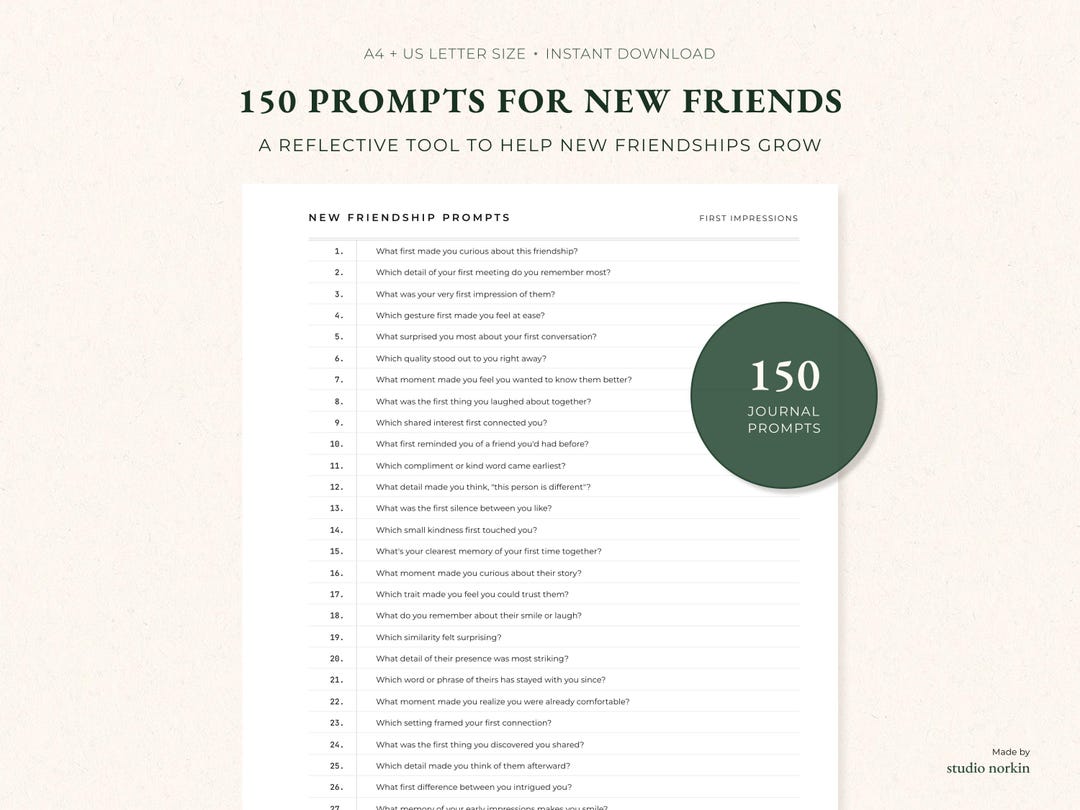 New Friendship Journal Prompts | 150 Questions to Deepen Connection (A4 ...