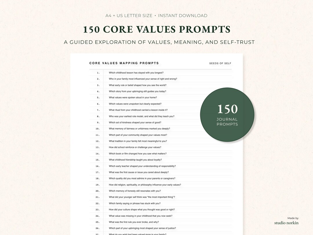 Core Values Mapping Prompts | 150 Guided Self Discovery Questions (A4 ...
