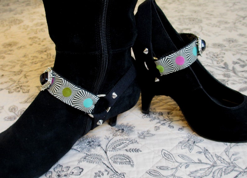 Bootstraps Boot Straps Shoe Jewelry Black Multi Ribbon Silver - Etsy