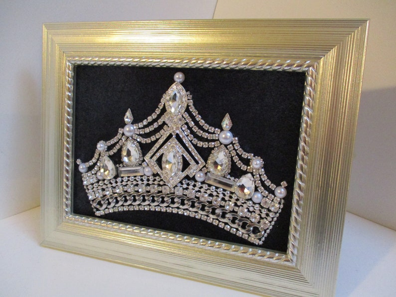 Jeweled Framed Jewelry Art Crown Tiara Gray Silver Rhinestone - Etsy