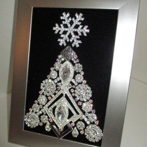 Jeweled Framed Jewelry Art Christmas Tree Black Silver Contemporary ...