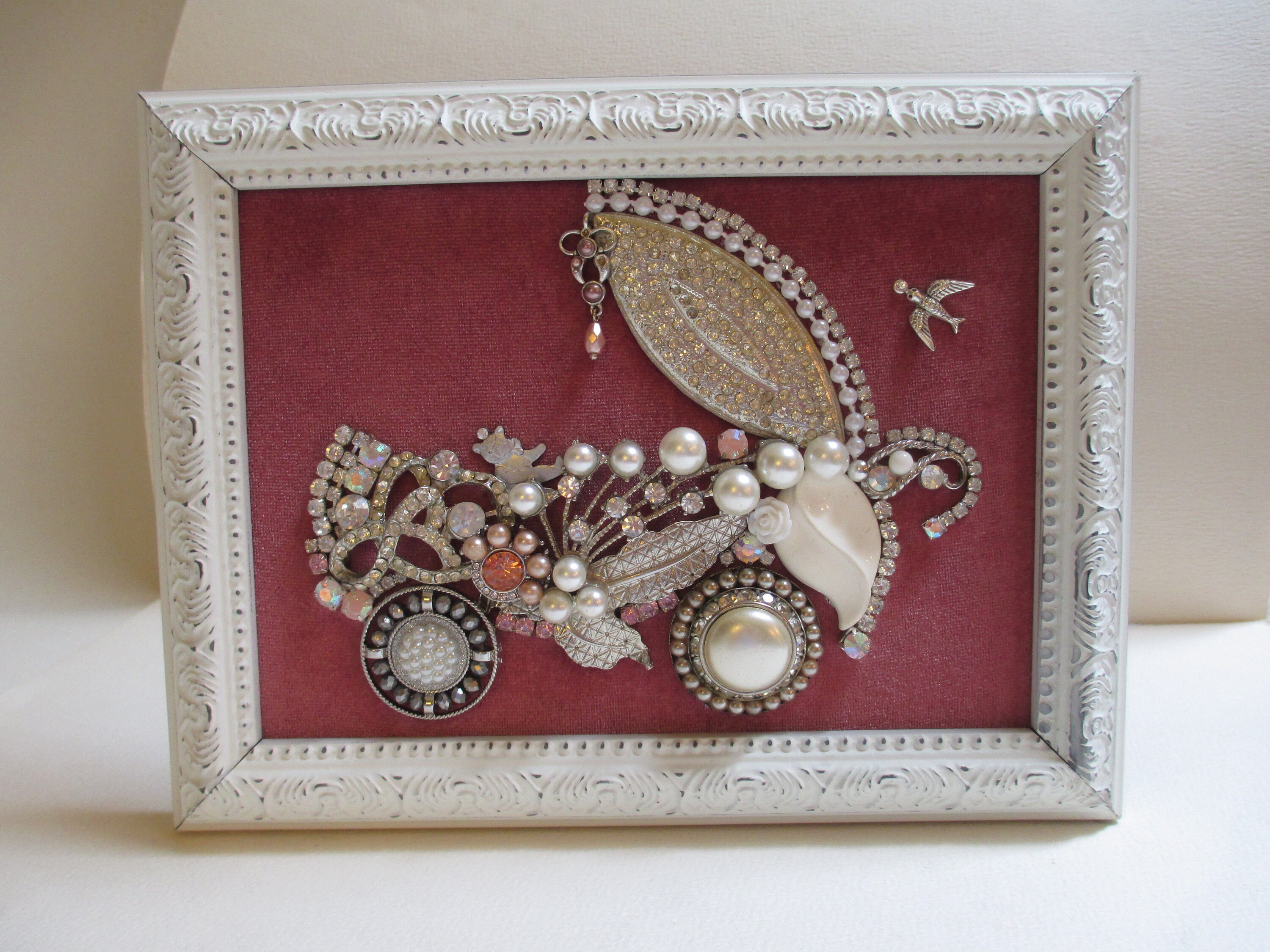 Jeweled Framed Jewelry Baby Carriage Buggy Pink Rose Silver | Etsy